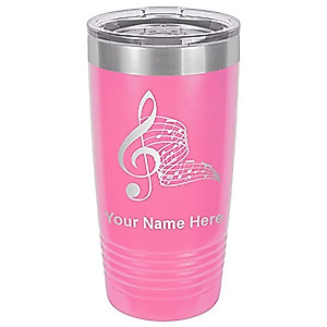 LaserGram 20oz Vacuum Insulated Tumbler Mug, Musical Notes, Personalized Engraving Included (Pink)
