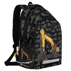 OMFUNS Excavator Truck School Backpack for Girl Boy Teen Cool Car Student Bookbag for Elementary Primary Junior School Bags College Travel Daypack Laptop Backpack for Men Women