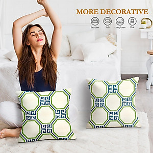 SMF Chinoiserie Pillow Covers 18x18 Set of 2,Greek Key Green Pillow Cover Abstract Stripes Linen Throw Pillow Cover Outdoor Pillows Cases Suitable for Couch Pillows Living Room Bedroom