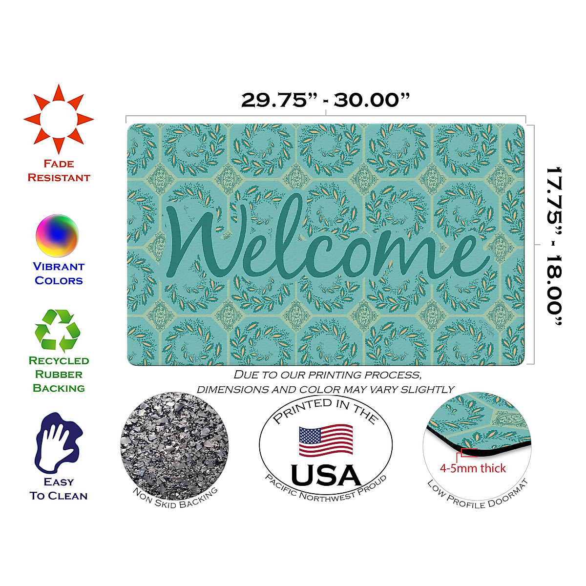 Toland Home Garden 800325 Elegant Ivy Welcome- Teal Welcome Door Mat 18x30 Inch Outdoor Doormat for Entryway Indoor Entrance