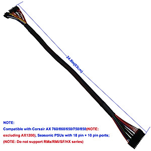 COMeap 24 Pin ATX Cable for Corsair AX Series and Seasonic PSUs, 18 Pin + 10 Pin to 24 Pin ATX PSU Power Adapter Sleeved 24.8-inch(63cm)