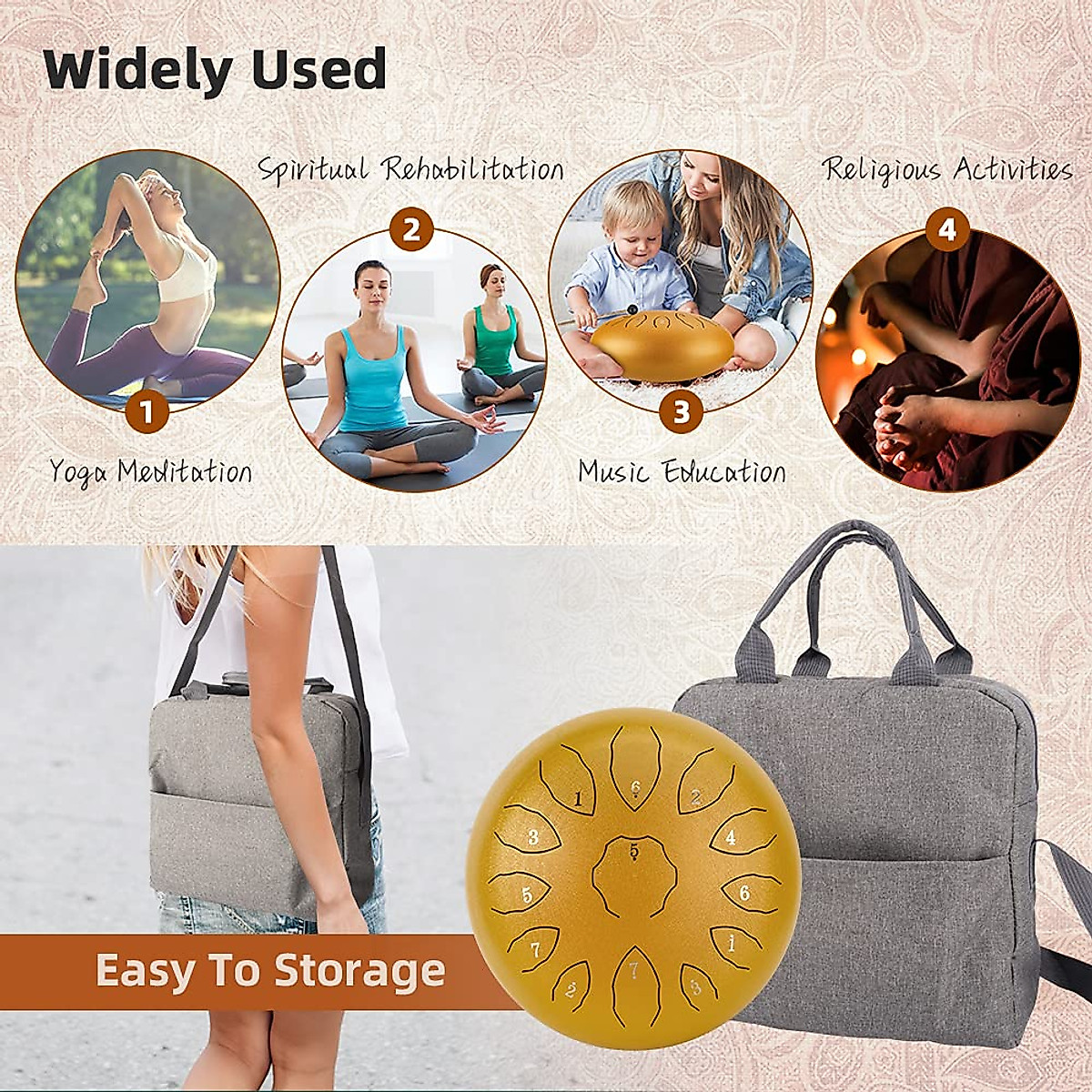 Steel Tongue Drum Instrument, Hantop 12 Inches 13 Notes Percussion Instrument Kit Tank Drum C Key with Accessory Box, Bag, Music Book and Mallets for Meditation Musical Education Mind Healing Yoga