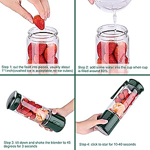 Portable Blender,Personal Hand Smoothie Travel Blender Cup, Fruit Mixer, 7.4V Bigger Motor Mini Blender for Fruit Juice,Milk Shakes,Baby Food, 400ML, Rechargeable,New Sharp 6 Blades for Great Mixing (Green)