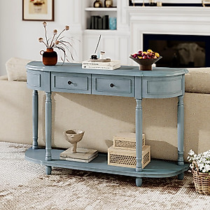 Giantex Console Table with Storage, 52” Long Sofa Table with 2 Drawers, Open Shelf, Solid Wood Legs, Narrow Entryway Table, Vintage Behind Couch Entry Table for Living Room Hallway, Foyer