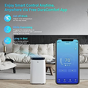 DuraComfort Smart Portable Air Conditioners, 12000 BTU(Ashrae) /8150 BTU (SACC) Quiet AC Unit, Built-in Dehumidifier and Fan Modes, Mobile App, Cools up to 450 Sq. Ft, White