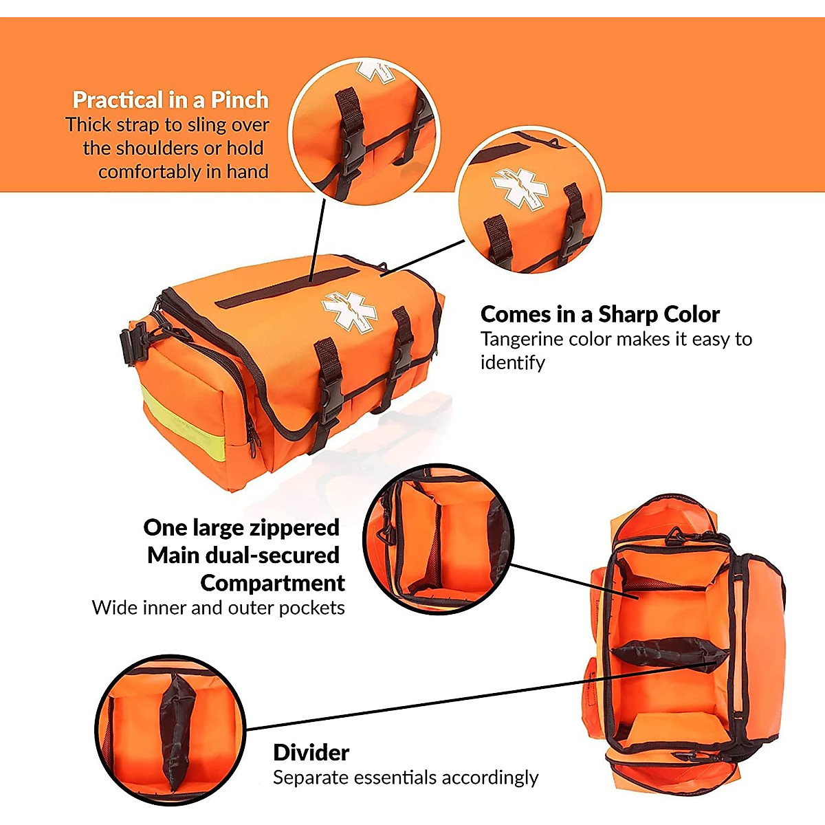 Ever Ready First Aid Fully Stocked EMT Trauma Bag Feat. Tourniquet, Chest Seals, Bleeding Control, Bandages, Shears, Gauze Pads and Rolls (Orange)