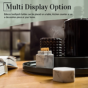 bdecor Toothpick Holder, Toothpick Holder Dispenser with Lid, Marble Effect