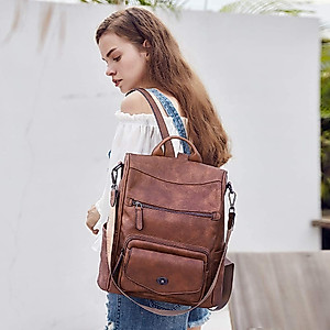 CLUCI Backpack Purse for Women Leather Convertible Fashion Designer Bookbag Ladies Travel Large Anti-Theft Shoulder Bags Women Wallet Large Leather Designer Zip Around Card HolderTwo-Tone Coffee