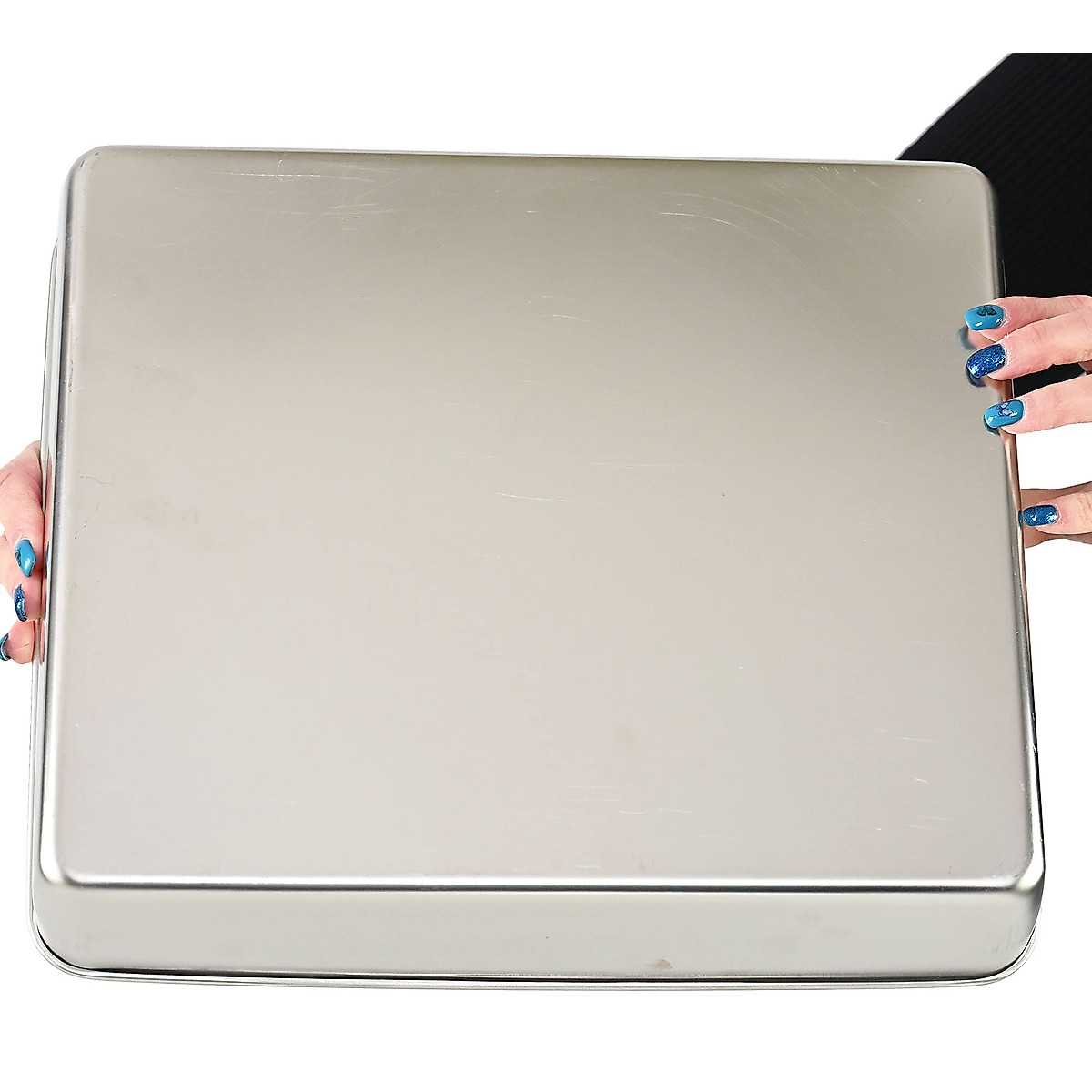 Home-X Stainless-Steel Cake Pan with Lid, Rectangular Cake Pan With Lid, Baking Tray for Cakes, Oven-Safe Pan, Large Metal Baking Pan, 13" L x 11" W x 2 ½” D, Stainless Steel