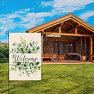 Tosewever Spring Leaves Welcome Garden Flag 12.5x18 Inch Spring Summer Green Floral Vertical Double Sided Burlap Yard Flag for Outside Holiday Outdoor Farmhouse Decor (12.5x18 inch)