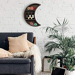 RUSTIX Rustic Brown Crescent Moon Shelf - Wall Mounted Hanging Floating Shelves for Essential Oil Display or Crystal Holder - Moon Phase Hippie Celestial Boho Nursery Decor - Gothic Witchy Room Decor