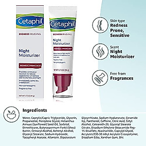 CETAPHIL Night Cream, Redness Relieving Night Moisturizer for Face, 1.7 fl oz, For Dry, Redness-Prone Skin, Hypoallergenic, Fragrance Free