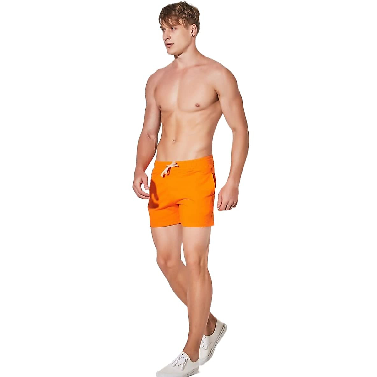JackieLove Men's & Women's 3" Sweat Gym Running Workout Athletic Short Training Lounge Cotton Shorts Bottoms Orange