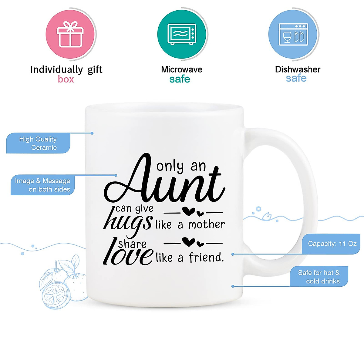 Only An Aunt Can Give Hugs Like a Mother Share Love Like a Friend Coffee Mug, Auntie Aunt Mug, Christmas Gifts for Aunt Auntie, Birthday Mothers Day Gifts for Aunt from Nephew Niece, 11 Oz