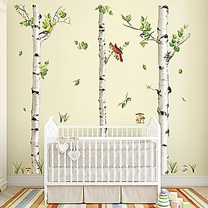 decalmile Large Birch Tree Wall Decals White Tree Forest Birds Wall Stickers Bedroom Living Room Baby Nursery Wall Decor