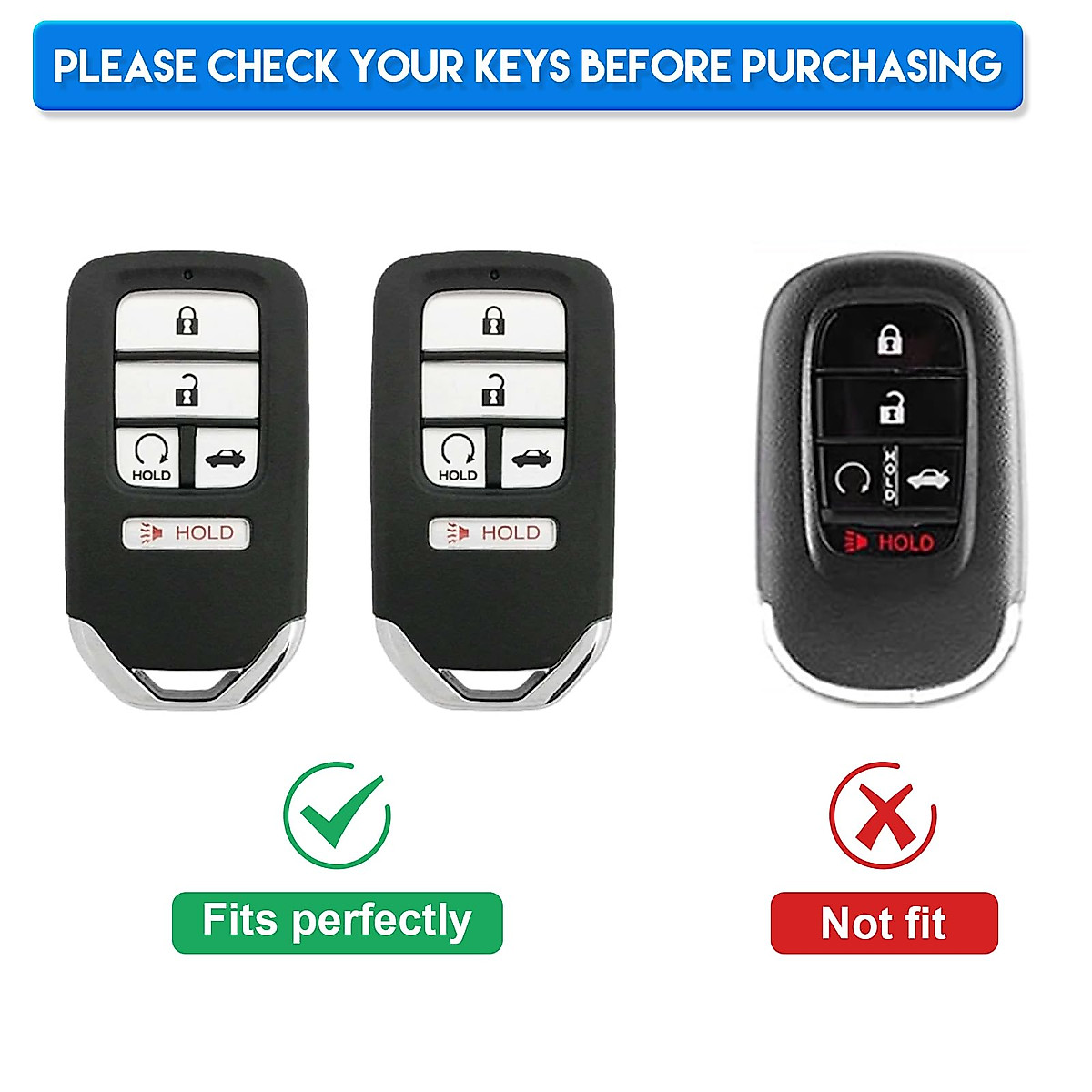 Datanly 2 Pcs Key Fob Cover with Metal Keychain Lanyard Soft TPU Full Protection Key Fob Case Holder(Compatible with Accord, Civic)