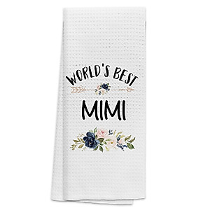 TUNW Best Grandma Kitchen Towels 16″×24″,World’s Best Mimi Floral Soft and Absorbent Kitchen Tea Towel Dish Towels Hand Towels,Birthday Christmas Thanksgiving for Mimi Grandma