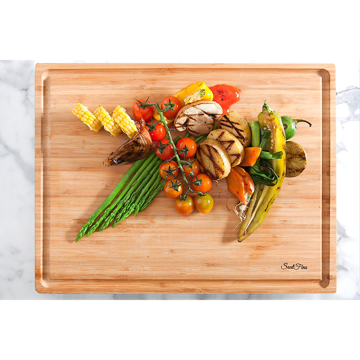 EXTRA LARGE Organic Bamboo Cutting Board & Thick Butcher Block w/Juice Groove - 17x13x1.5" Wood Cutting Board, Premium Quality and Professional Design - Bamboo Chopping Block (Bamboo)
