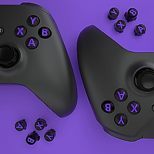 eXtremeRate Replacement Custom ABXY Action Buttons for Xbox Series X & S Controller, Three-Tone Robot Black & Clear with Purple Classic Symbols ABXY Keys for Xbox One S/X Elite V1/V2 Controller