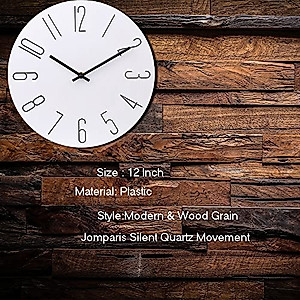 jomparis Wall Clock 12" Silent Non-Ticking Modern Style Wooden Wall Clocks Decorative for Office Home Bedroom School (White)