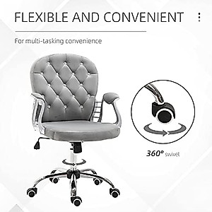 Vinsetto Vanity Middle Back Office Chair Tufted Backrest Swivel Rolling Wheels Task Chair with Height Adjustable Comfortable with Armrests, Grey