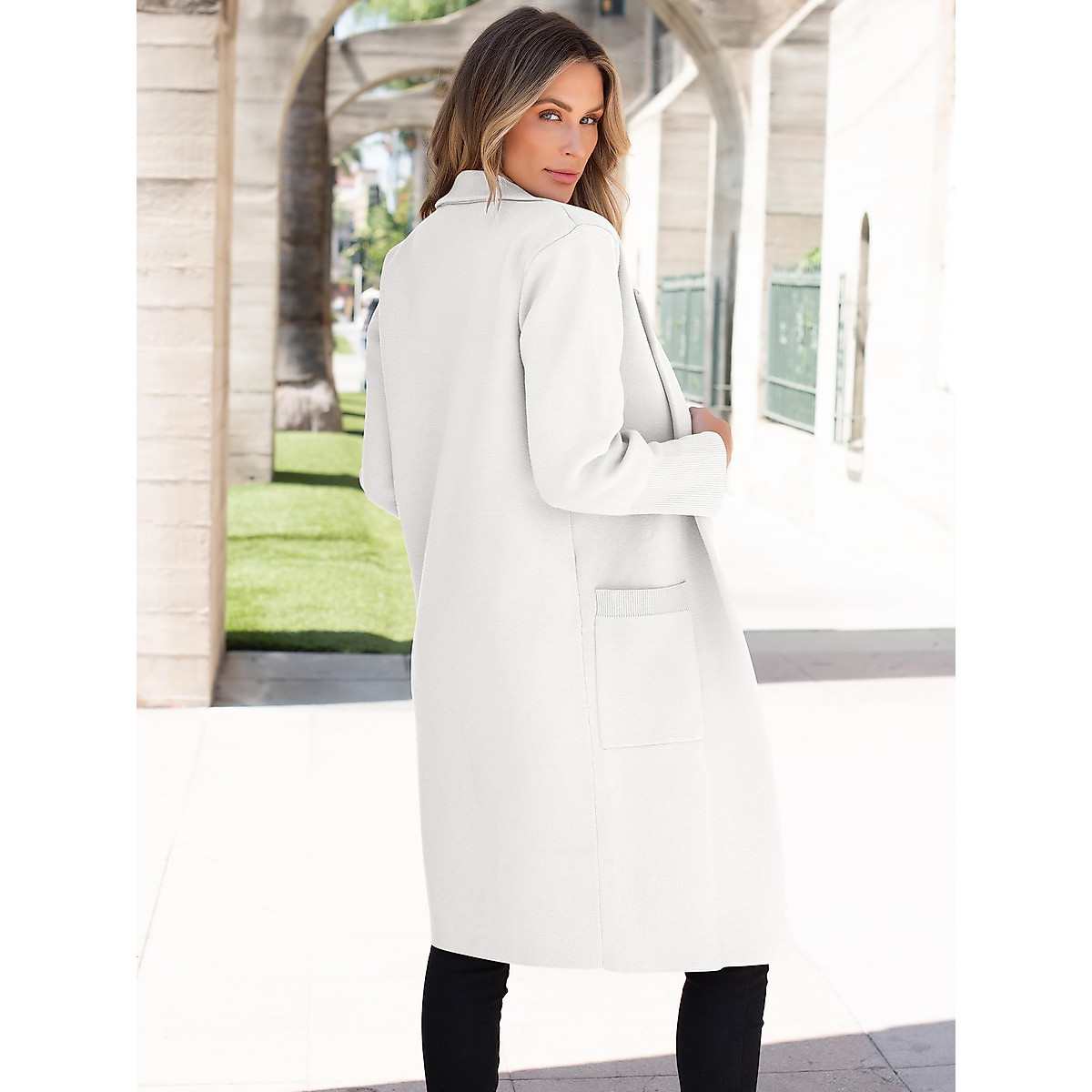 ANRABESS Women Cardigan Sweater Jackets Open Front Thick Knit Oversized Blazer Coatigan 2025 Fall Winter Long Coats Outwear White Small