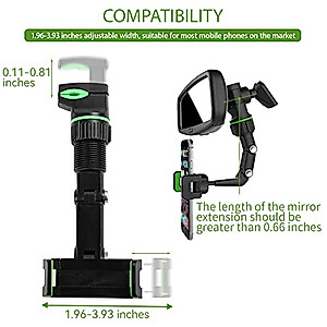 WIESSOC Rearview Mirror Phone Holder for Car, 360° Rotating Car Phone Holder Mount, Universal Cell Phone Holder, Cell Phone Automobile Cradles and GPS Holder