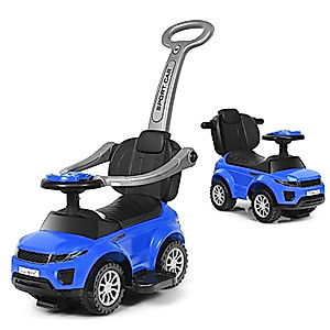 HONEY JOY Ride On Push Car, Foot to Floor Ride On Sliding Car Push Handle & Detachable Guardrail, Sound & Lights, Under Seat Storage, Push Cars for Toddlers 1-3, Gift for Kids Boys Girls(Blue)