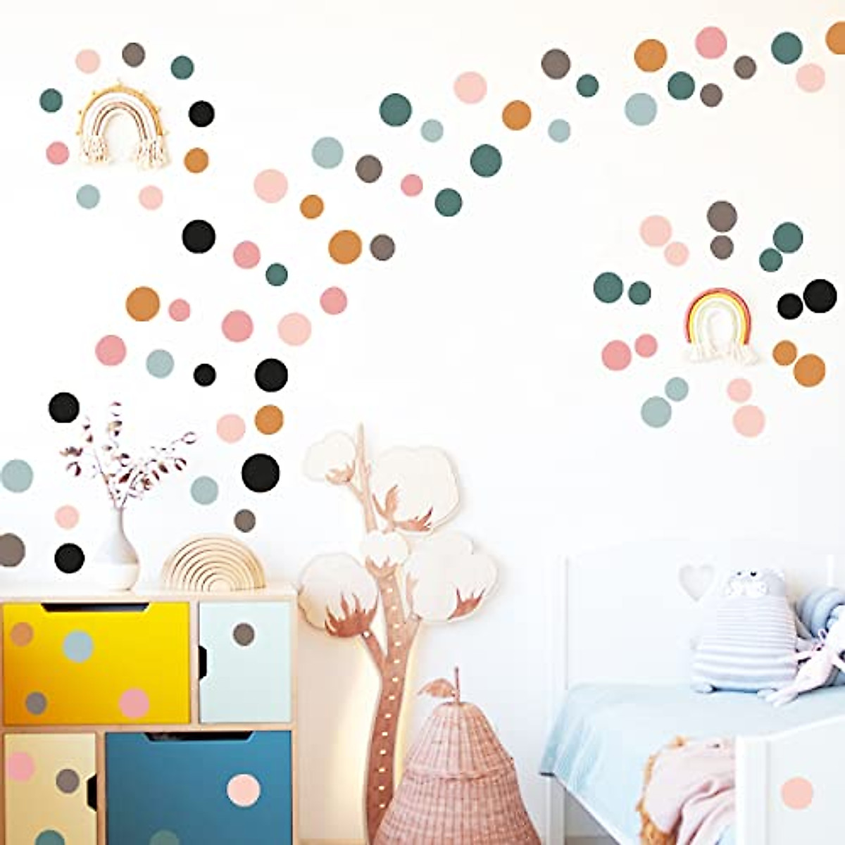 Colorful Polka Dots Wall Decals Boho Rainbow Wall Stickers Murals for Boys Girls Bedroom Living Room Classroom Playroom Decor 112pcs Dots Boho Vinyl Removable Art Wall Stickers