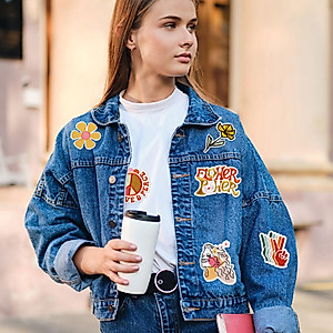 16 Pcs Iron on Patches Vintage Groovy Retro Hippie Patches Boho Embroidered Applique Peace Sign Sew on Patches for Backpacks Clothing Hat Jeans Jacket