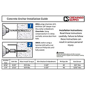 Chenango Supply 3/16 x 2-3/4" Hex Head Concrete Screw Anchor. 100 Pieces with Drill Bit (Miami-Dade Compliant) (3/16 x 2-3/4)