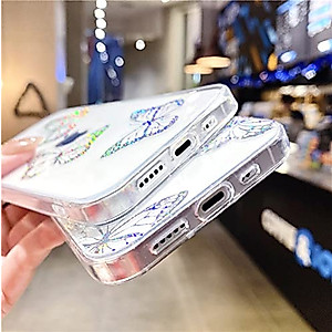 LUSAMYE iPhone 14 Pro Max Case - Cute Butterfly Design, Clear Glitter Electroplated Cover with Screen Protector for Girls & Women