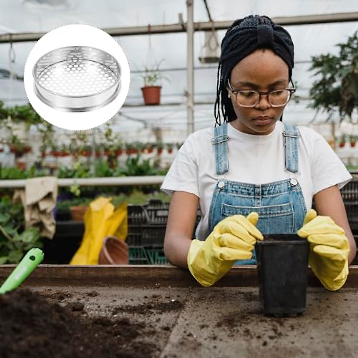 Cabilock Flour Strainer Panning Soil Sifter Compost Sifter Soil Sieve Mesh Filter Sifter for Japanese Bonsai Gardening Cultivation Tool 20cm 10mm Soil Sifter Mesh Garden Sieve Hand Tools