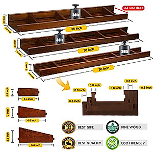 Floating Shelves Wood 36 Inches Long A4 Deep with Removable Dividers, Wall Shelves Wall Shelf, Rustic Floating Bookshelf, Wall Shelves for Bedroom, Long Picture Ledge Shelf Shelfs, Wall Bookshelf