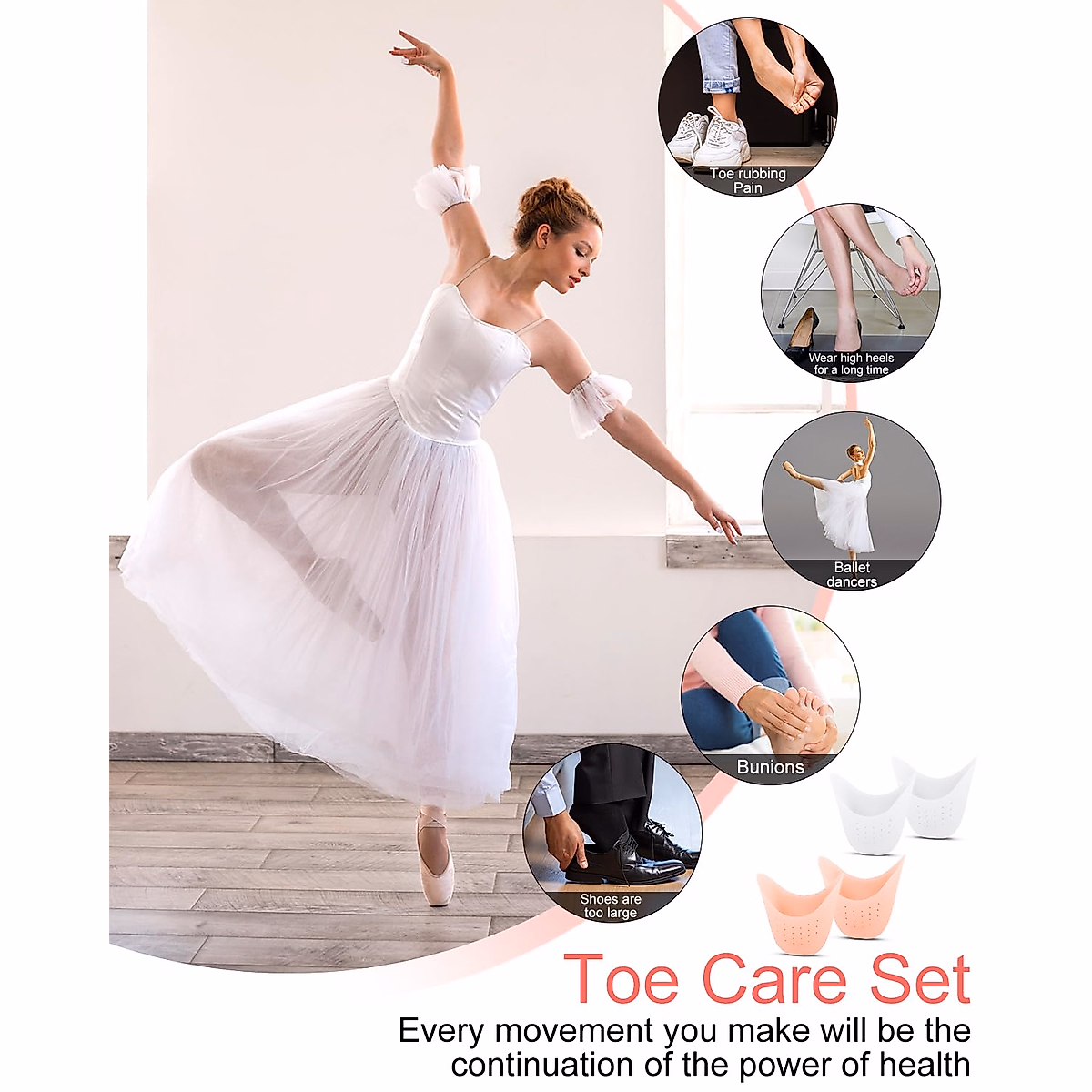 8Pcs BLATOWN Silicone Toe Protectors Toe Covers for Women Men Shoe Filling, Gel Toe Pads Toe Cushions with Breathable Hole for Pain Relief Fit for High Heel, Ballet, Point Shoes (Beige)