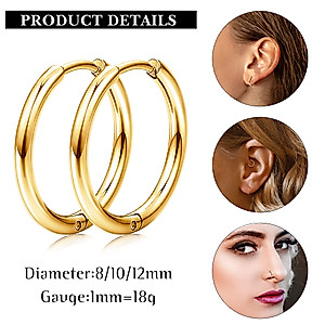 LOLIAS Small Flat Back Earrings Hypoallergenic Surgical Steel Earrings 14K Gold Plated Stainless Steel Stud Earrings for Women Men Tiny Stud Hoop Cartilage Earring