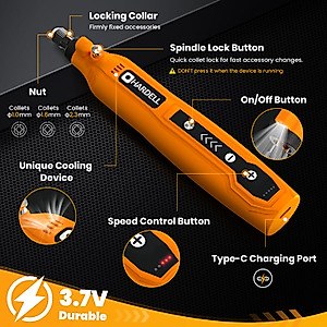 HARDELL Mini Cordless Rotary Tool, 5-Speed and USB Charging Rotary Tool Kit with 55 Accessories, Multi-Purpose 3.7V Power Rotary Tool for Sanding, Polishing, Drilling, Etching, Engraving, DIY Crafts
