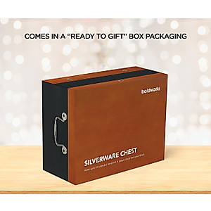 Silverware Storage Box Flatware Storage Case with Dual Tone Wooden Finish Drawer and Tarnish Proof Felt Lining to Store Sterling Silver Ware Cutlery Sets 15x11 Inch Size Service for 14