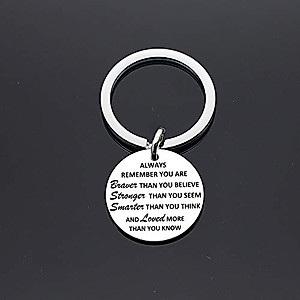 Maxforever Inspirational Gifts, Always Remember You Are Braver, Stronger, Smarter Than You Think Inspirational Quote Pendant Keychain Keyring, for Son Daughter Aunt Niece Family & Friends