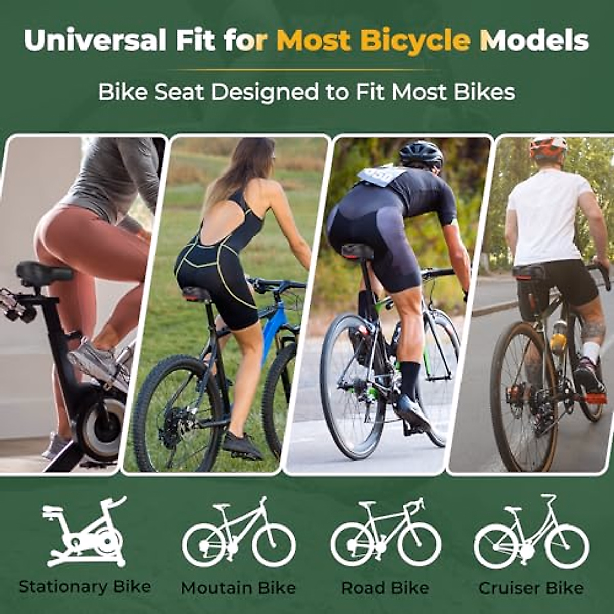 TONBUX Memory Foam Bike Seat Cushion for Men & Women - Waterproof Bicycle Saddle with Comfortable Faux Leather Cover, Universal Fit for Road, Hybrid, Commuter Bikes