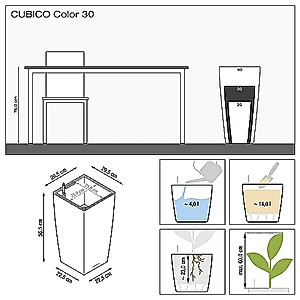 Lechuza 13138 Cubico Color 30 Self-Watering Planter for Indoor and Outdoor Use, 12" x 12" x 22", Slate