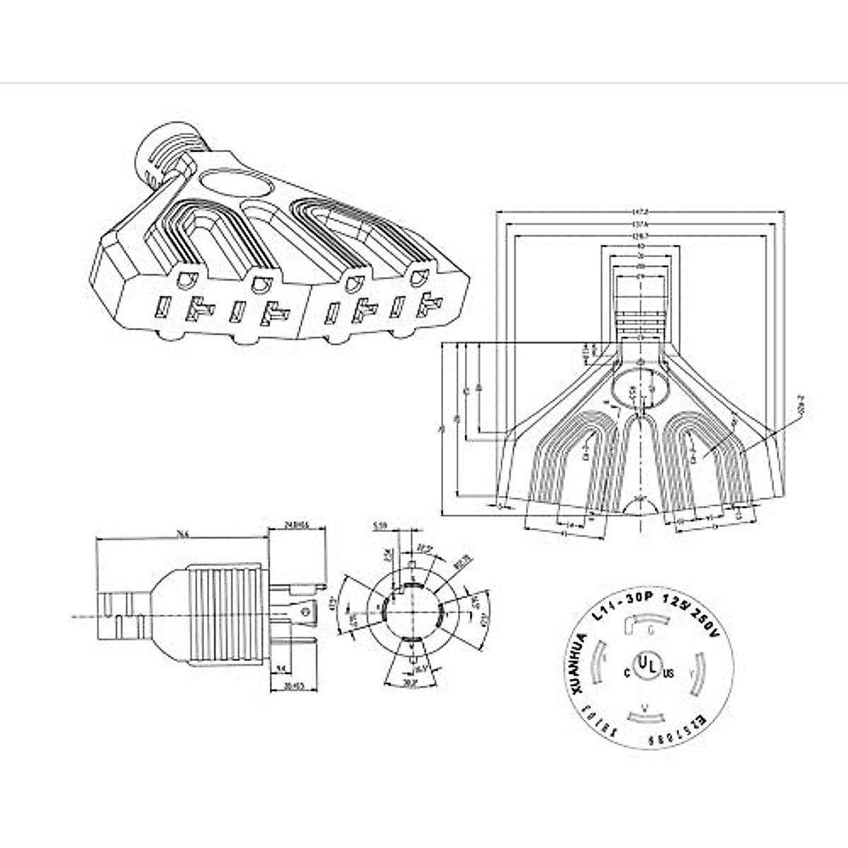 S7 25 Feet Heavy Duty Generator Adaptor Extension Cord,Locking Cord,NEMA L14-30P/Four 5-20R, 4 Prong 10 Gauge Flexible Generator Cable