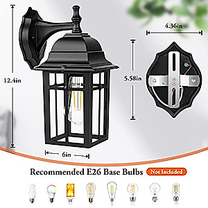 2-Pack Outdoor Wall Lanterns, Exterior Wall Sconce Light Fixture, Waterproof Anti-Rust Aluminum Porch Lights, Clear Glass Black Wall Mount Lighting, E26 Socket Wall Lamps for House(Bulb not Included)