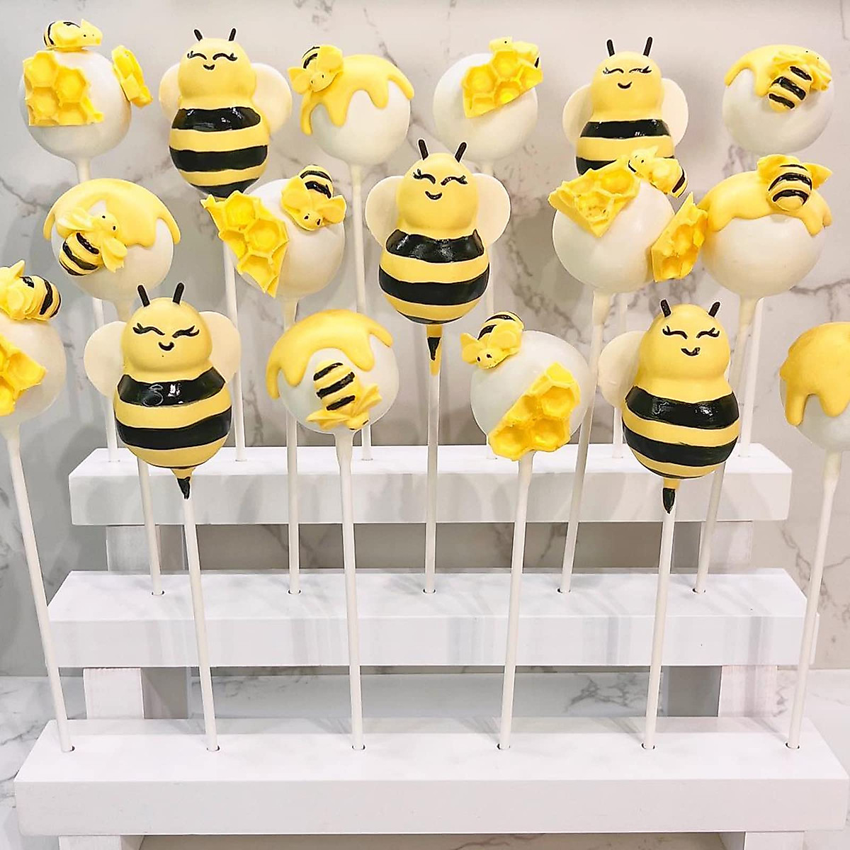 WUWEOT Cake Pop Stand Riser, 22 Holes Wooden Lollipop Holder, 4 Tier White Candy Sucker Display Shelf for Dessert Table of Wedding, Shower, Birthday Party