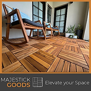 Interlocking Deck Tiles Snap Together Wood Flooring - 12 x 12 Acacia Hardwood Outdoor Flooring for Patio - Click Floor Decking Tile, Water Resistant Balcony Flooring, Wooden Parquet Flooring 8 Sq Ft