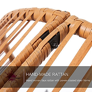 LUCKYBERRY Patio Outdoor & Indoor Egg Chair PE Rope Open Weave Egg Chair with Stand Lounge Chair for Front Porch, Backyard, Living Room, Bedroom,Beige