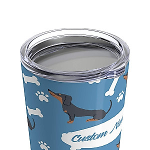 Custom Black Dachshund 20oz Travel Mug - Personalized Stainless Steel Insulated Tumbler Cup for Dog Lovers Warm Cold Drinks Coffee Beer Gifts for Men Women Wiener Dog