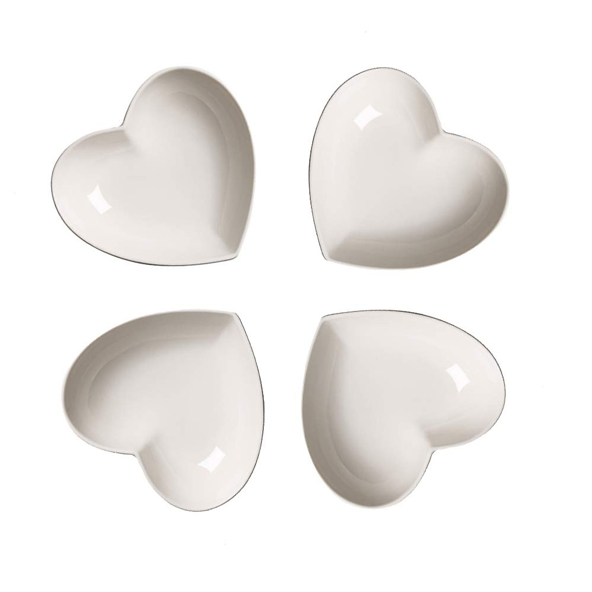 BigNoseDeer Super Cute heart shape Ceramic Sauce Dish,Mini Side Seasoning Dish,Condiment Dishes/Sushi Soy Dipping Bowl,Snack Serving Dishes,Love Porcelain Small Saucer Set(Set of 4) (4.72inch)