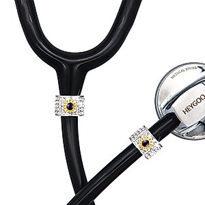 HEYGOO 2 Pack Bling Sunflower Stethoscope Charms, Stethoscope Tag Personalized Hospital Nurse Identification Accessories
