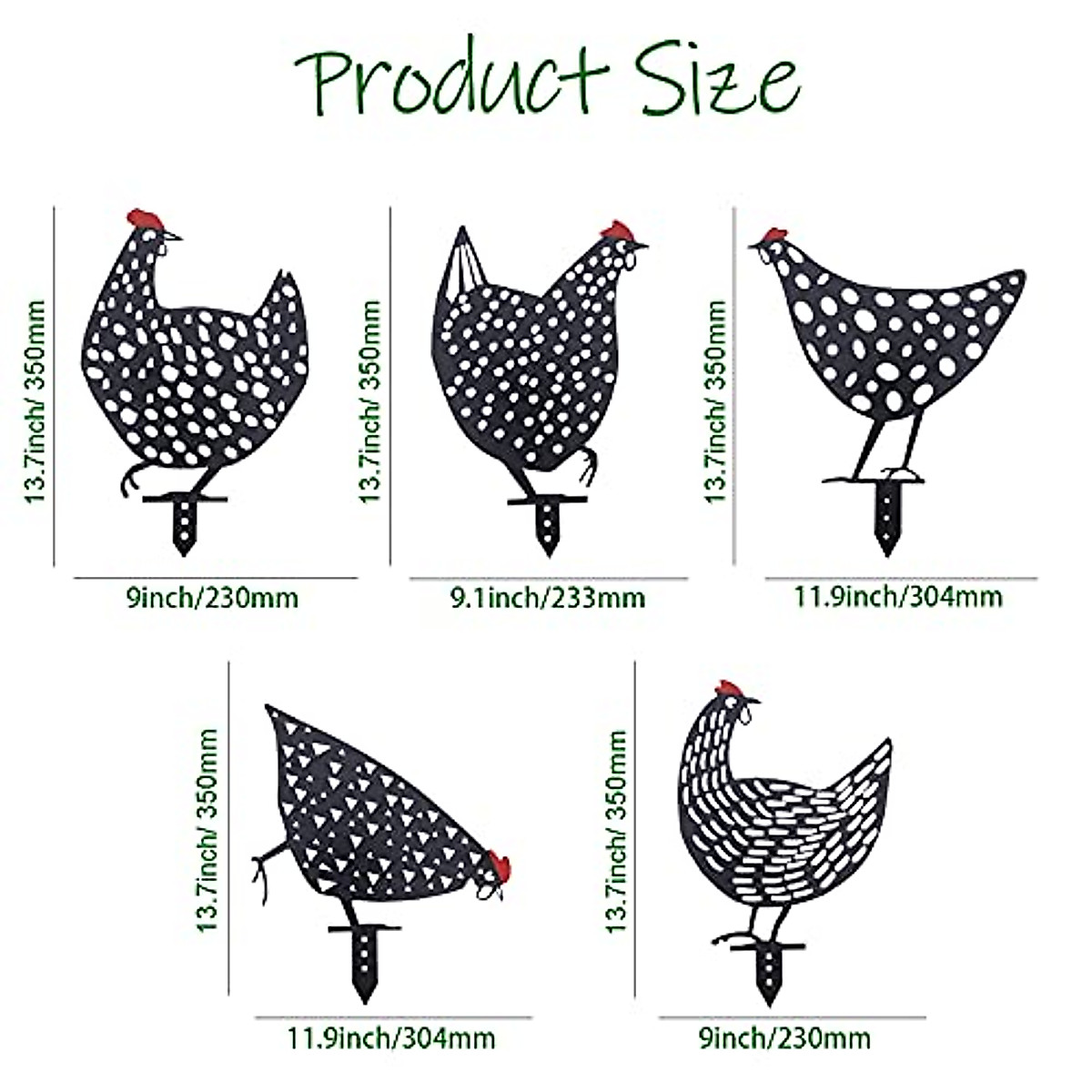 Aozita 5 PCS 13 inch Metal Chicken Yard Art Garden Decorative Stake Hollow Out Rooster Animals Silhouette Statue Decor, Pathway, Floor, Garden, Lawn, Outdoor Decoration